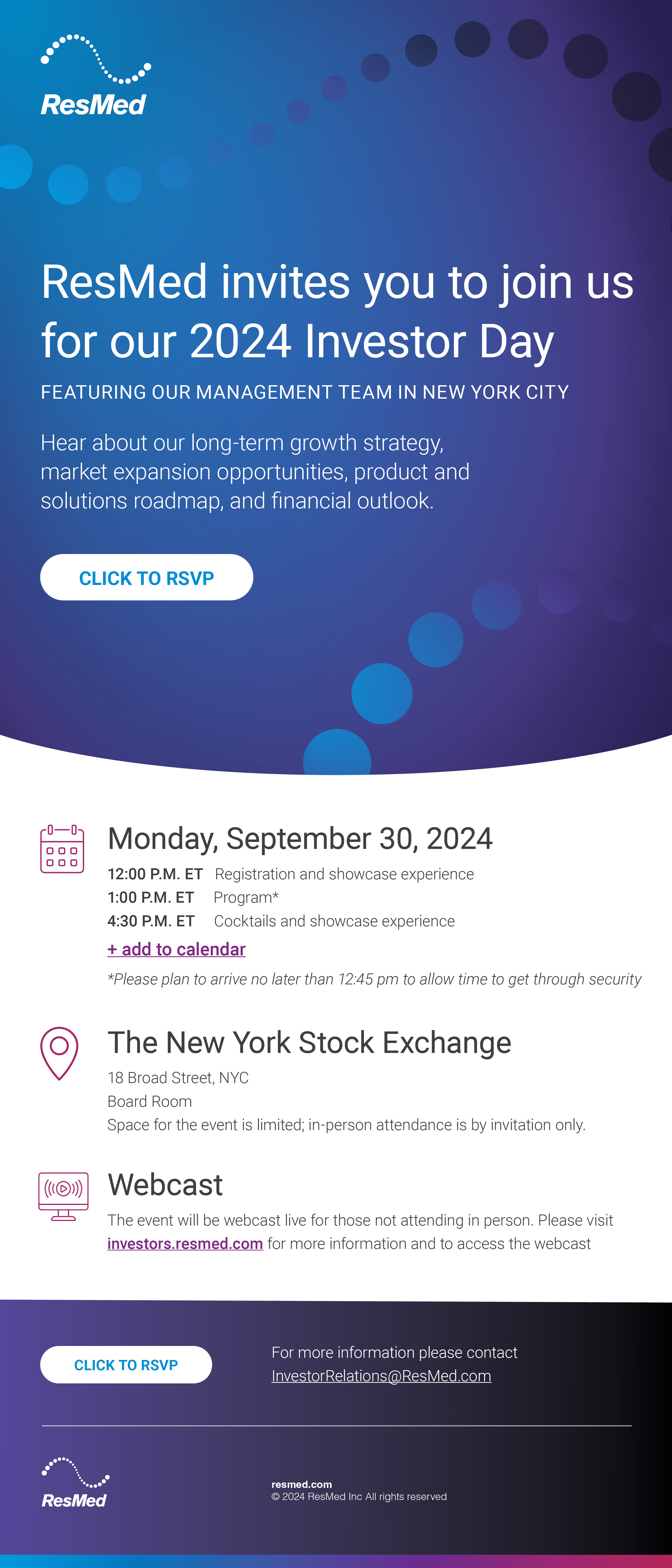 IR Calendar :: ResMed Inc. (RMD)